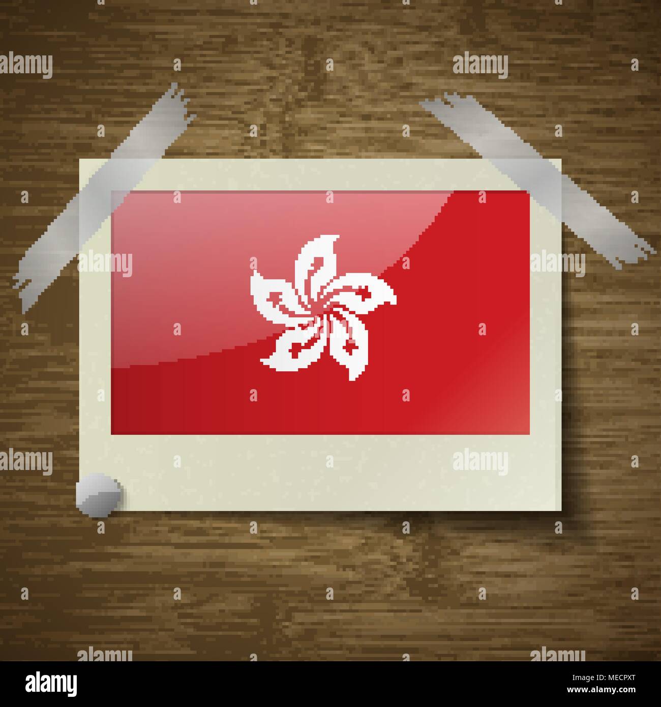 Flags of Hong Kong at frame on wooden texture. Vector illustration ...