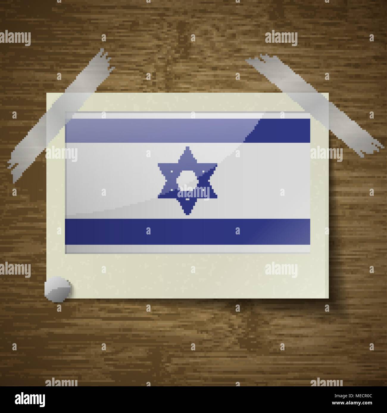 Flags of Israel at frame on wooden texture. Vector illustration Stock ...