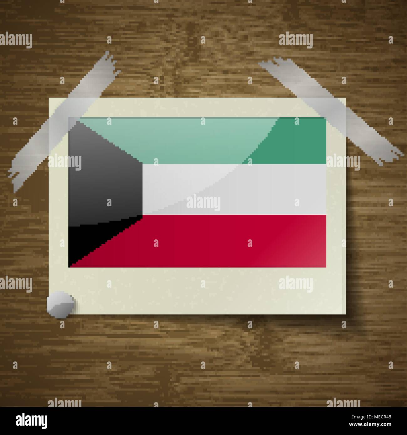 Flags of Kuwait at frame on wooden texture. Vector illustration Stock ...
