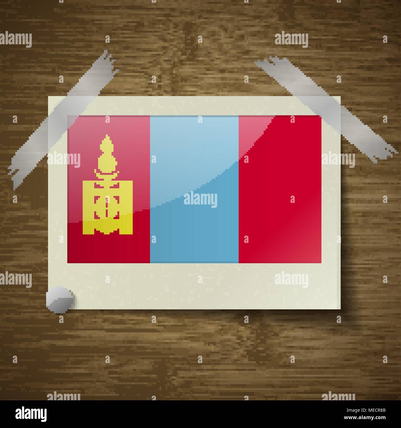 Flags of Mongolia at frame on wooden texture. Vector illustration Stock ...