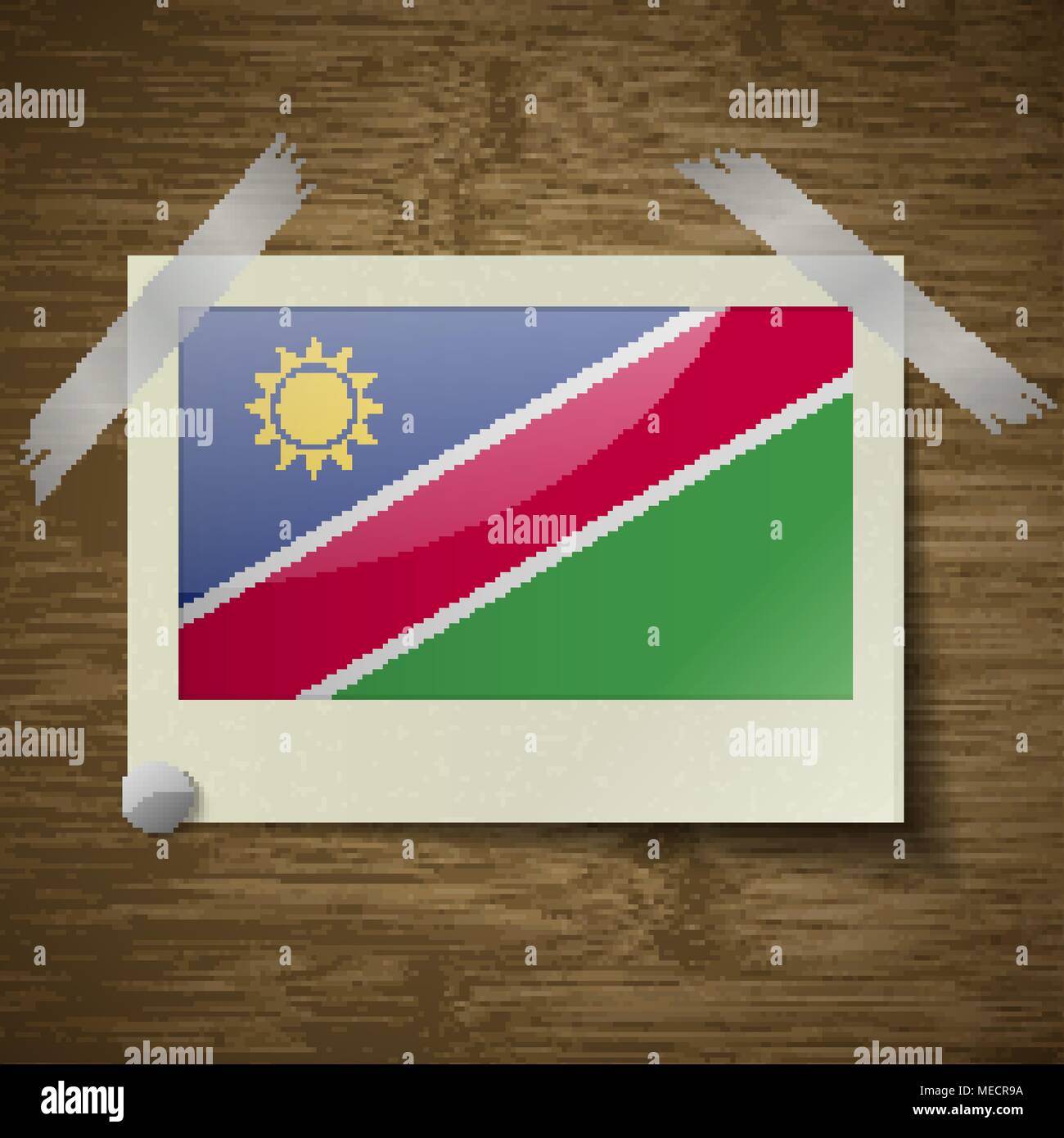 Flags of Namibia at frame on wooden texture. Vector illustration Stock ...