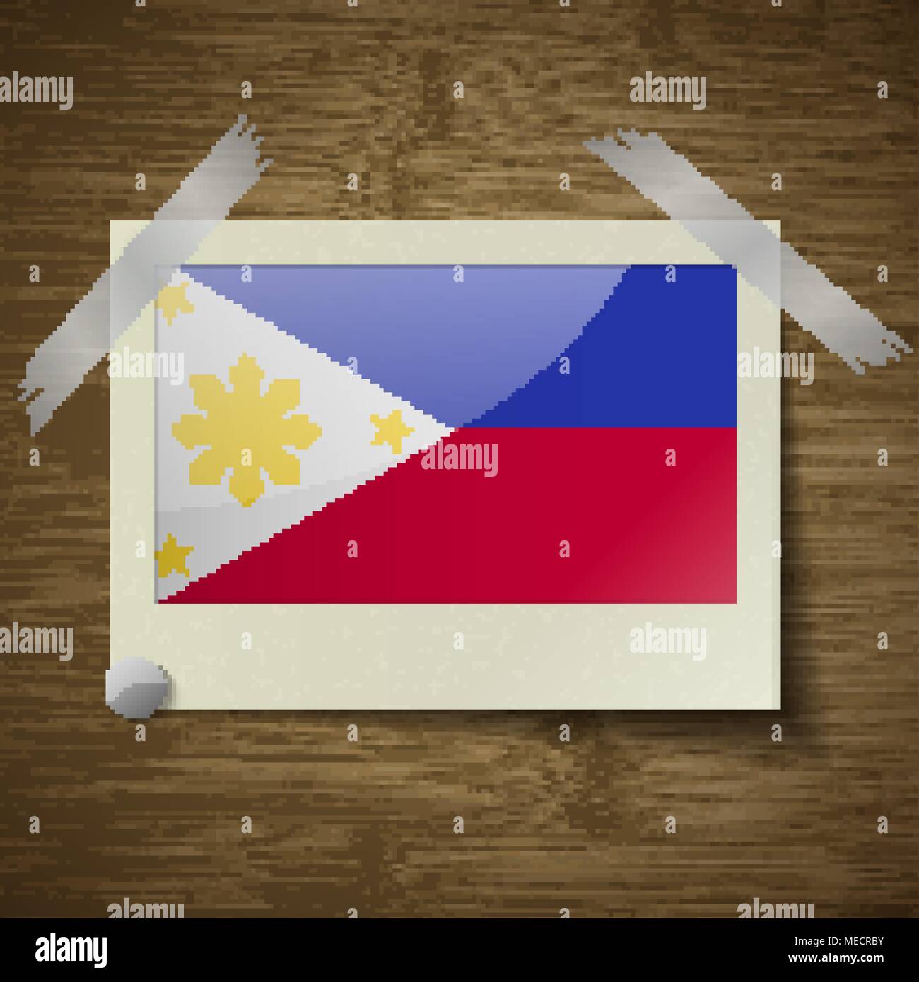 Flags of Philippiines at frame on wooden texture. Vector illustration ...