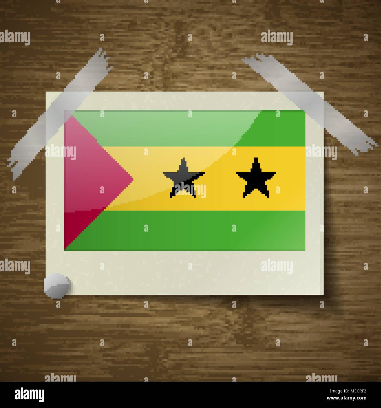 Flags of Sao Tome and Principe at frame on wooden texture. Vector ...