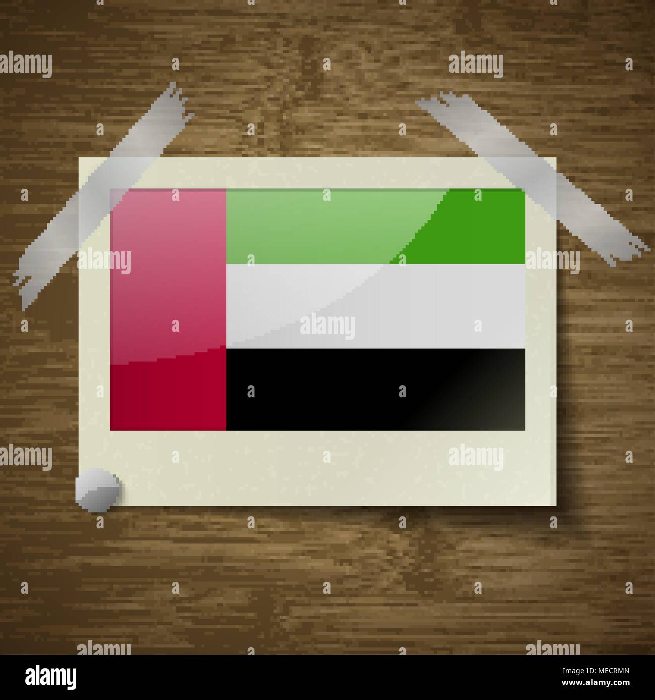 Flags of United Arab Emirates at frame on wooden texture. Vector ...
