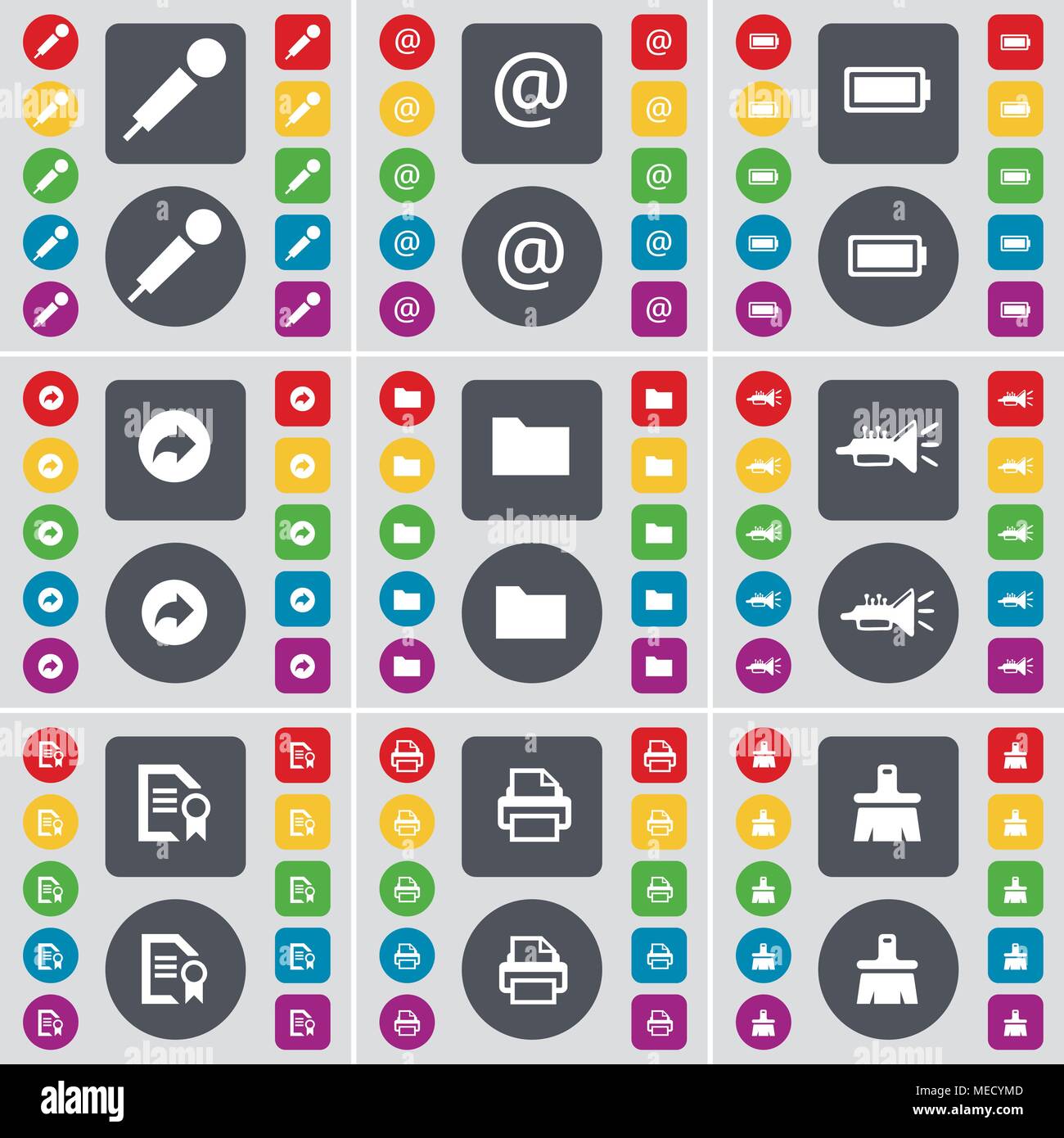 Microphone, Mail, Battery, Back, Folder, Trumped, Text file, Printer ...