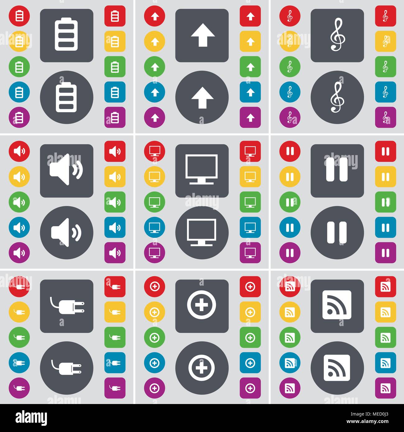 Battery, Arrow up, Clef, Speaker, Monitor, Pause, Socket, Plus, RSS ...