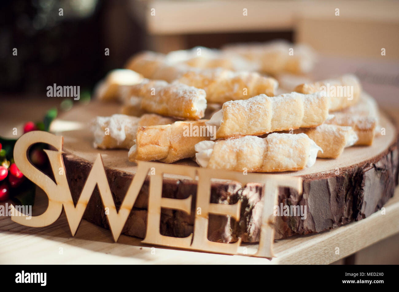 sweet bar on a wedding table Stock Photo - Alamy