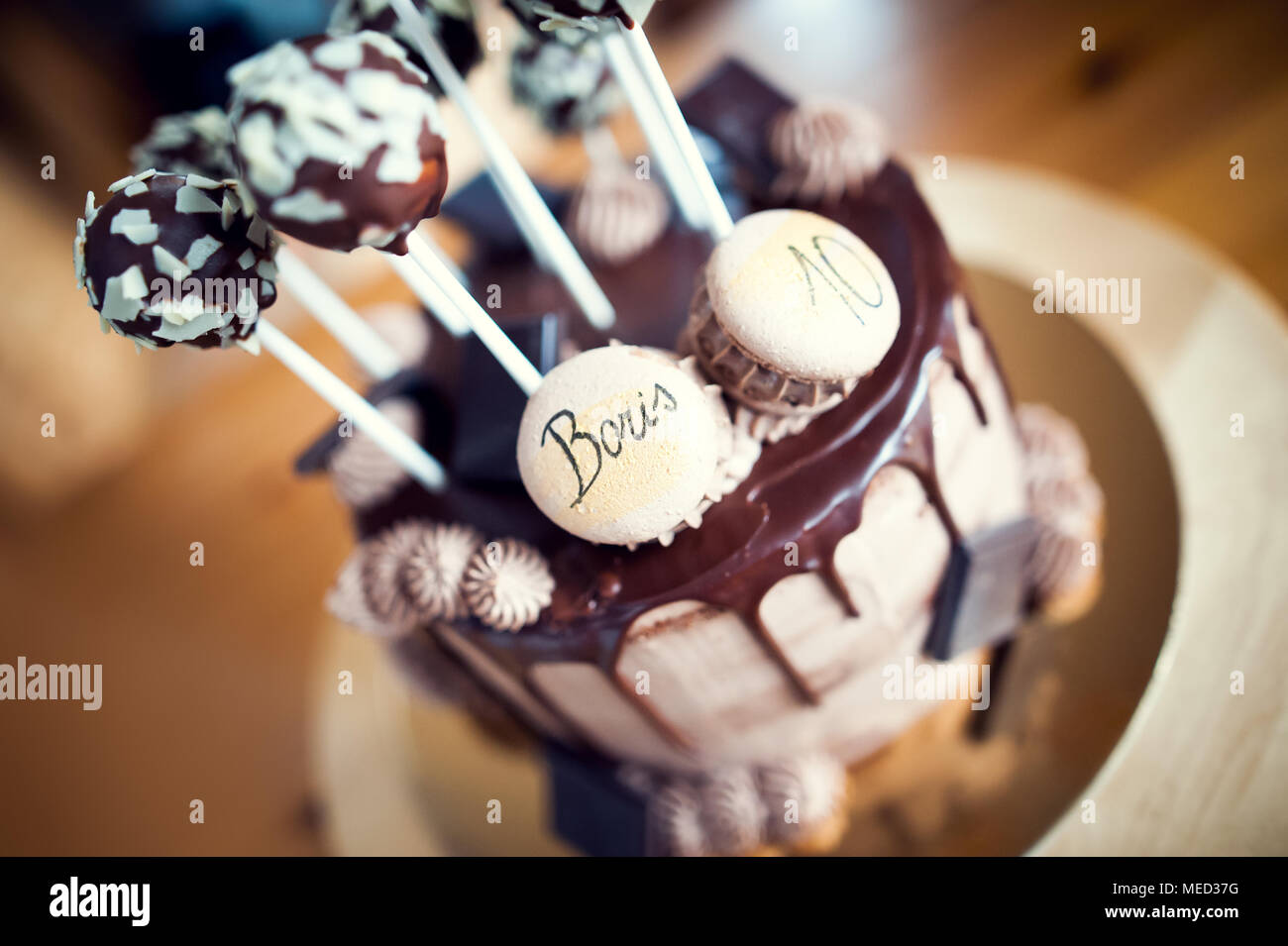 modern birthday chocolate cake full of colours and taste Stock Photo ...