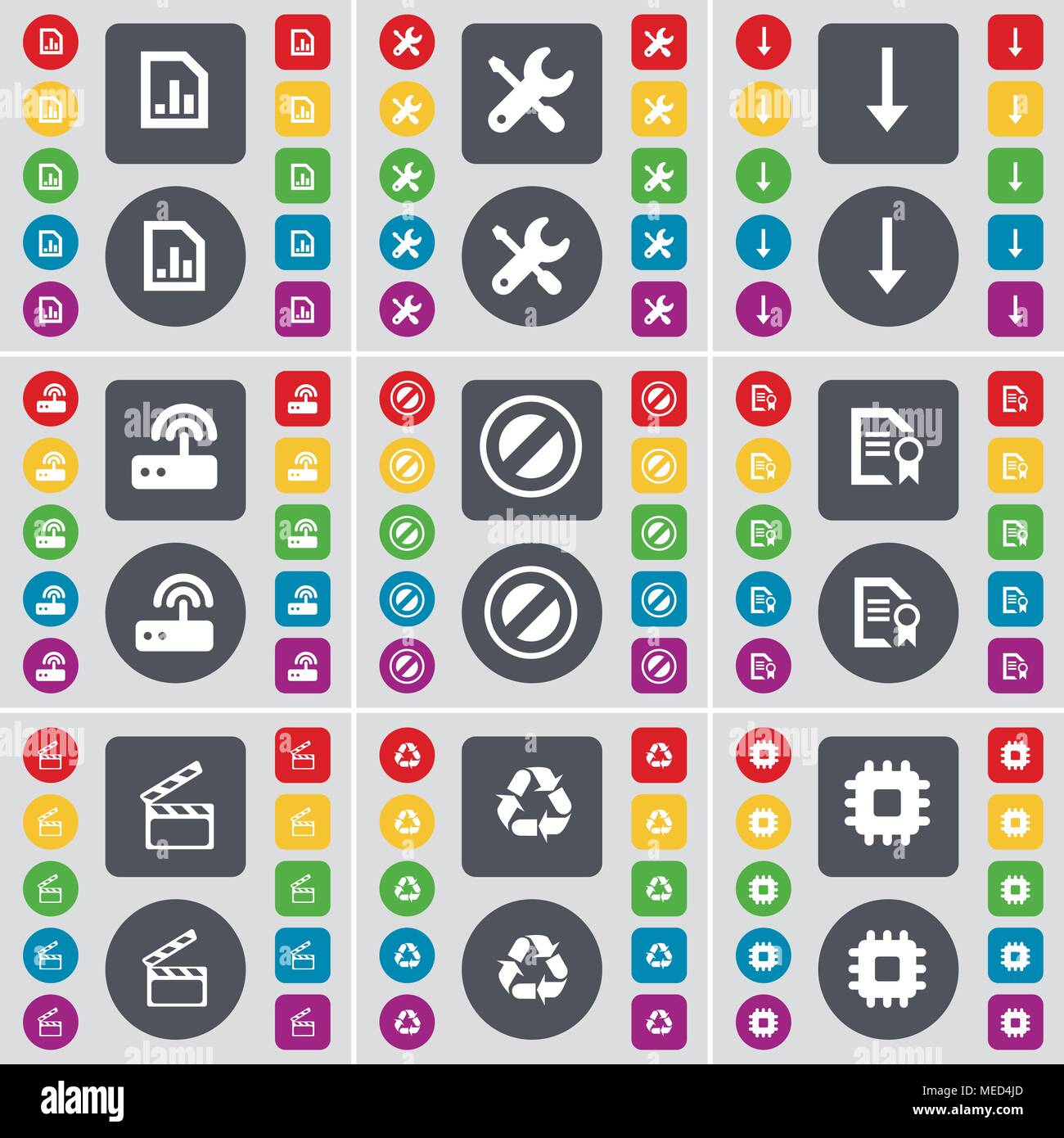 Diagram file, Wrench, Arrow down, Router, Stop, File, Clapper ...