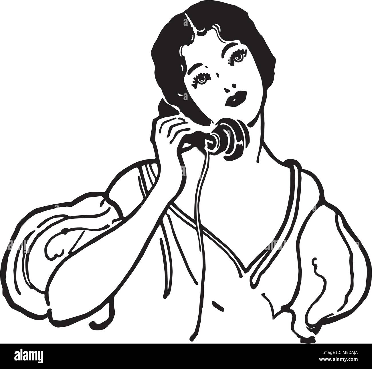 Early Century Gal On The Phone - Retro Clipart Illustration Stock ...