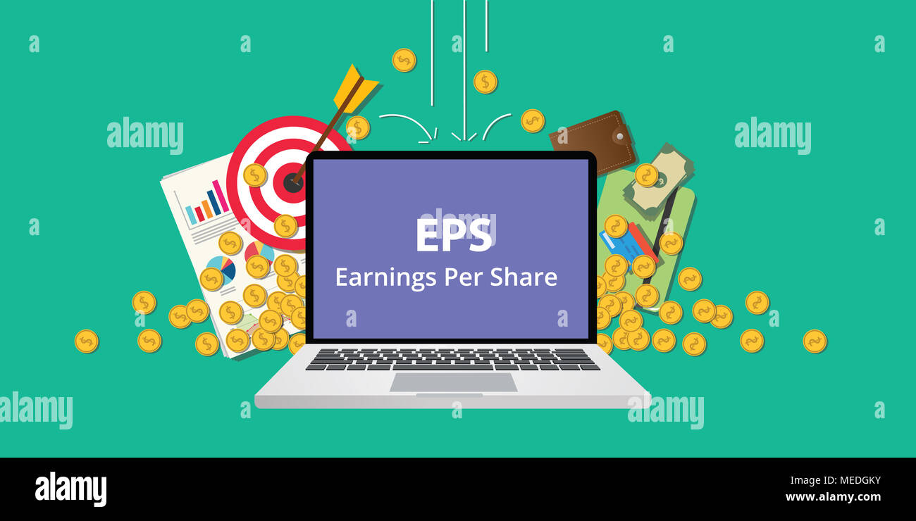 eps earning per share stock business illustration with laptop and gold ...
