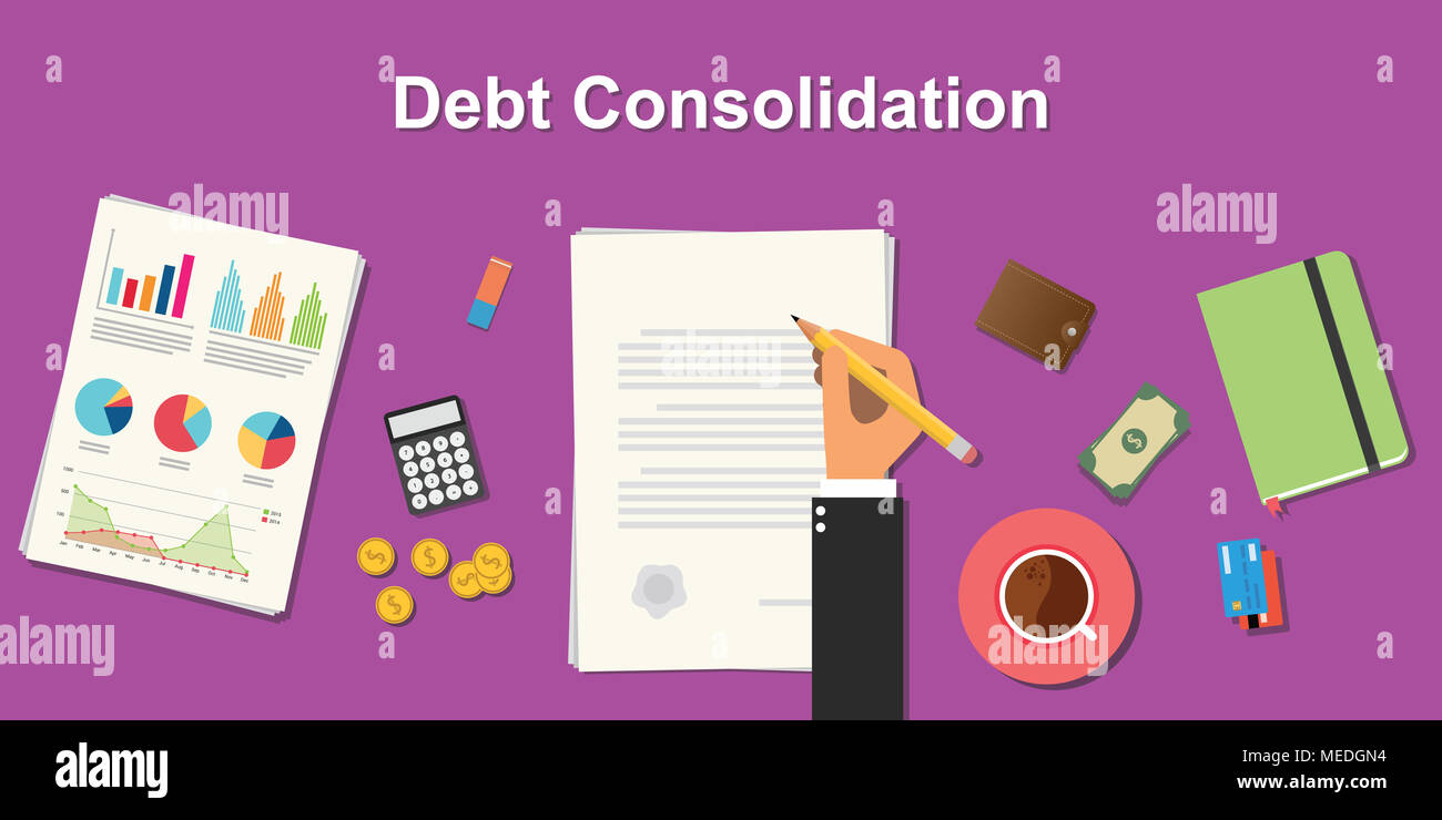 debt consolidation business concept illustration terms with business ...