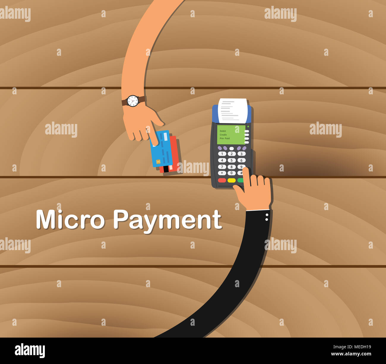 micro payment business illustration with two business man pay with ...