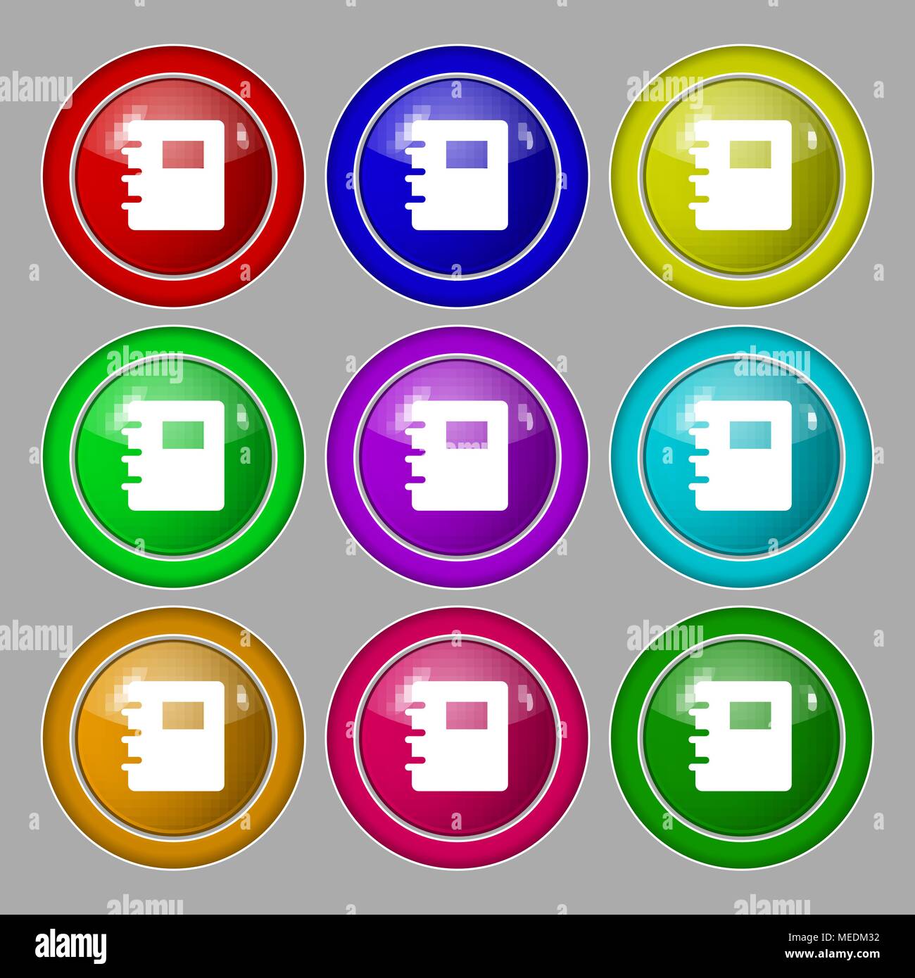 Book icon sign. symbol on nine round colourful buttons. Vector ...