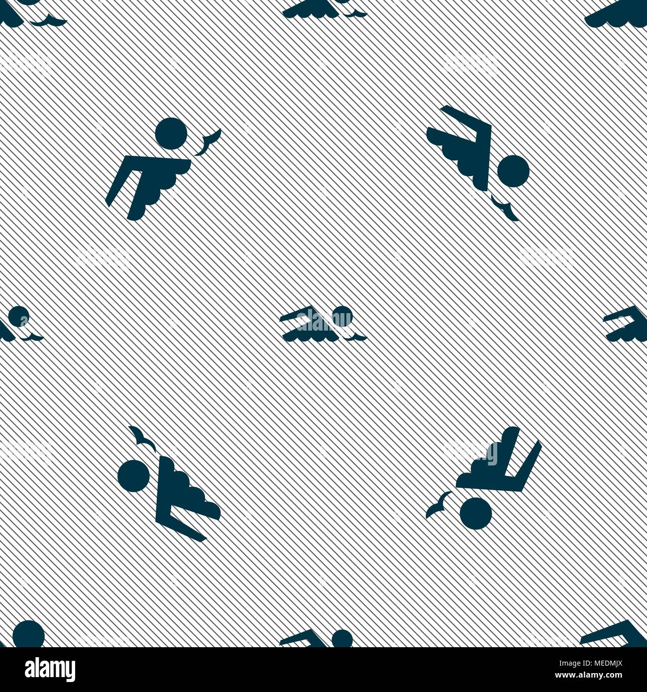 Swimming sign icon. Pool swim symbol. Sea wave. Seamless pattern with ...
