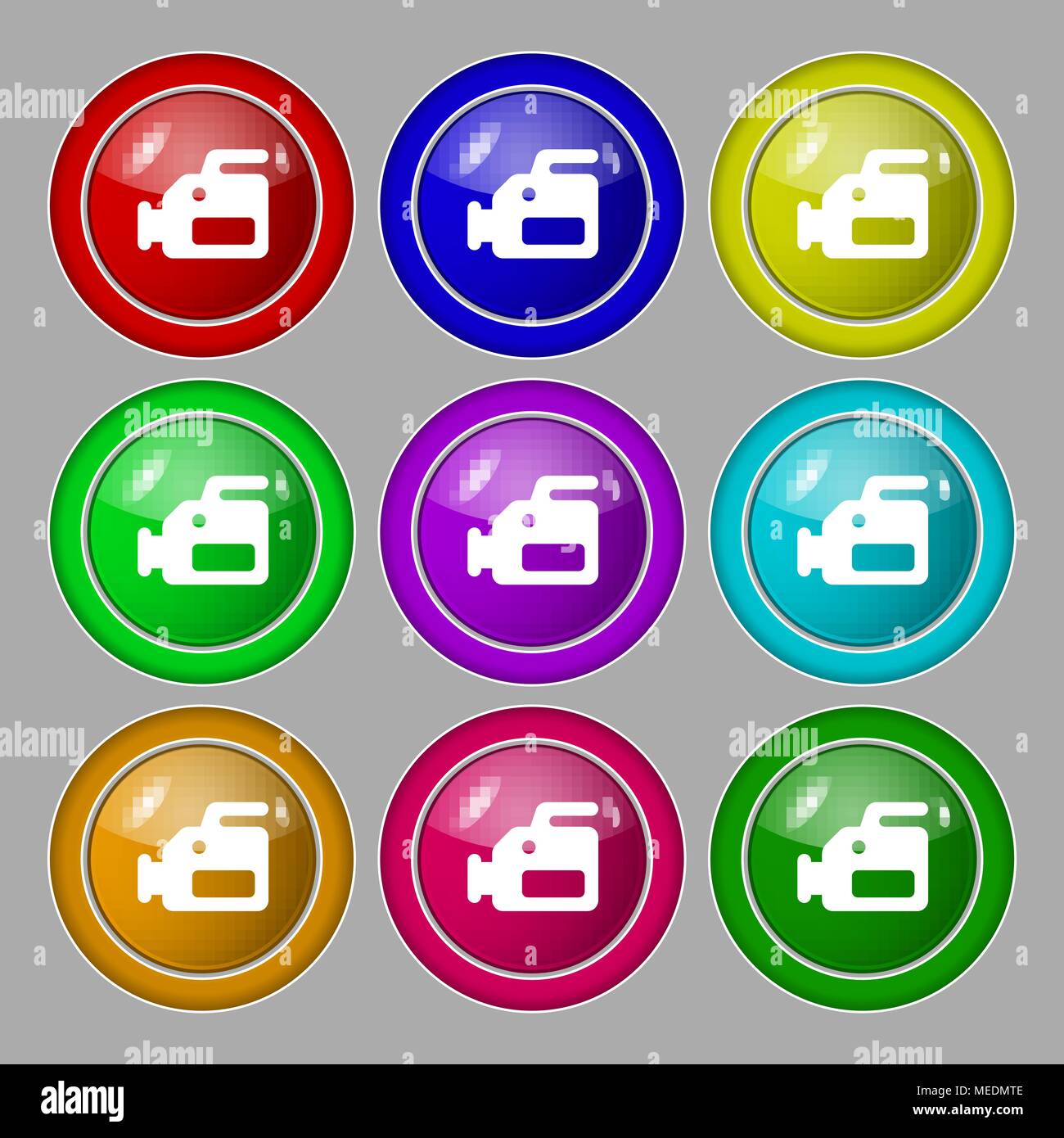 video camera icon sign. symbol on nine round colourful buttons. Vector ...