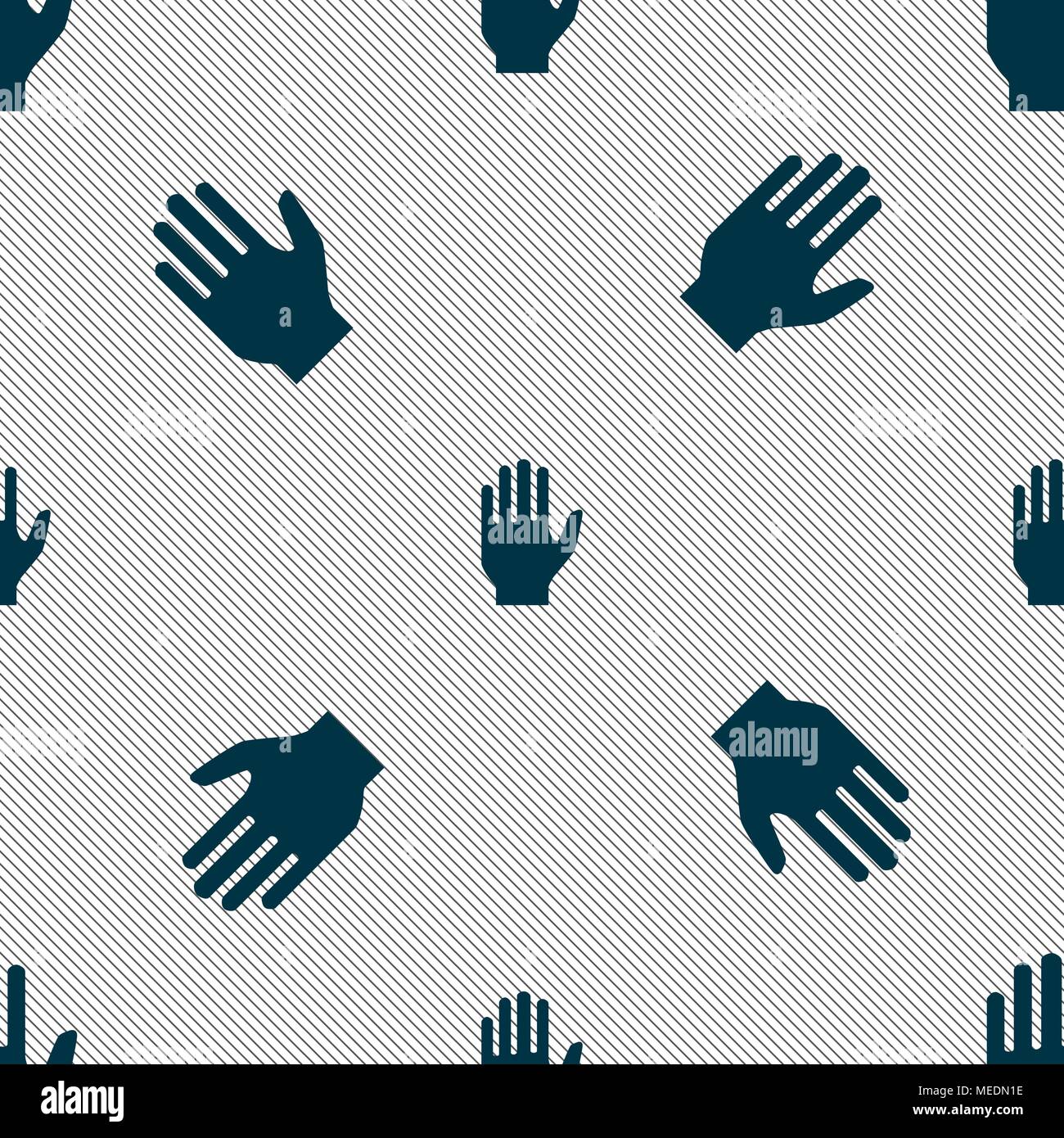 Hand print sign icon. Stop symbol. Seamless pattern with geometric ...