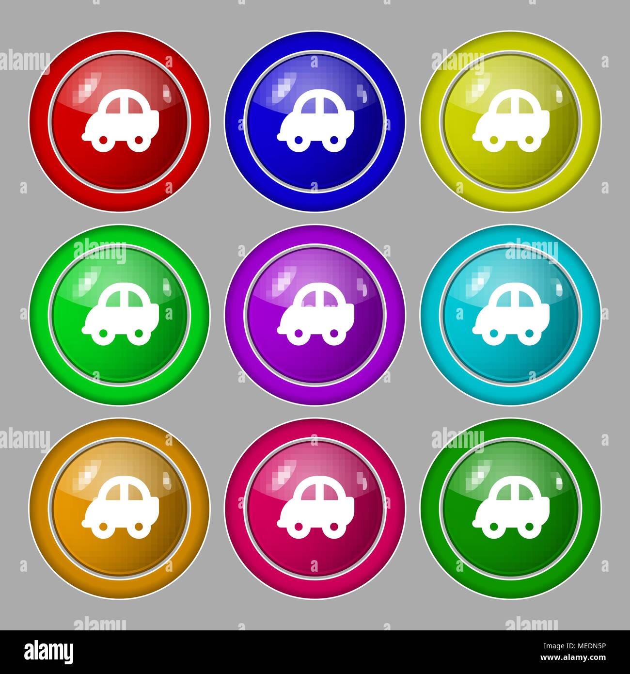 Auto icon sign. symbol on nine round colourful buttons. Vector ...
