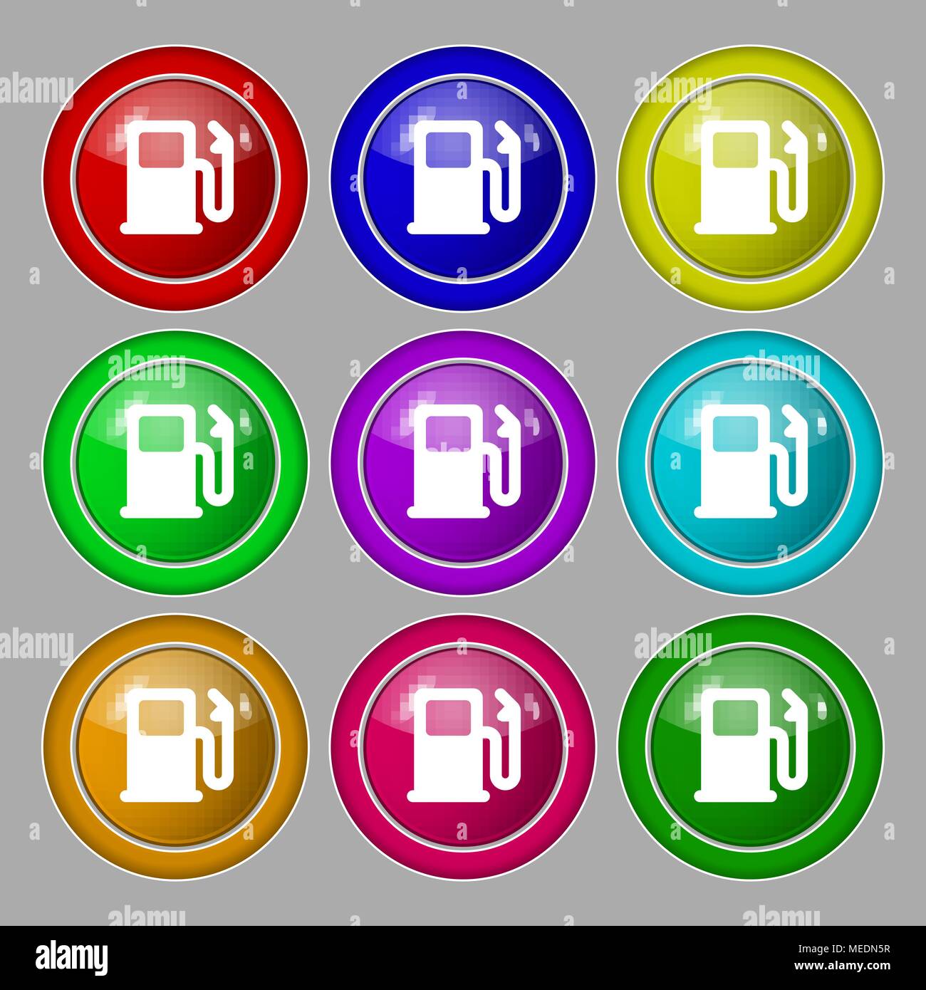 Petrol or Gas station, Car fuel icon sign. symbol on nine round ...