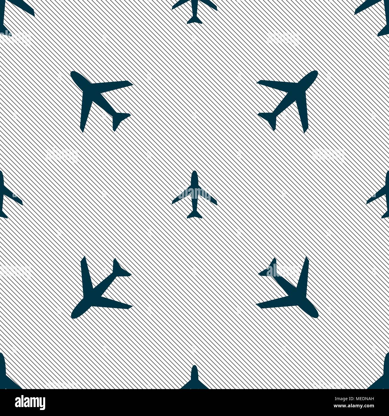 Airplane sign. Plane symbol. Travel icon. Flight flat label. Seamless ...