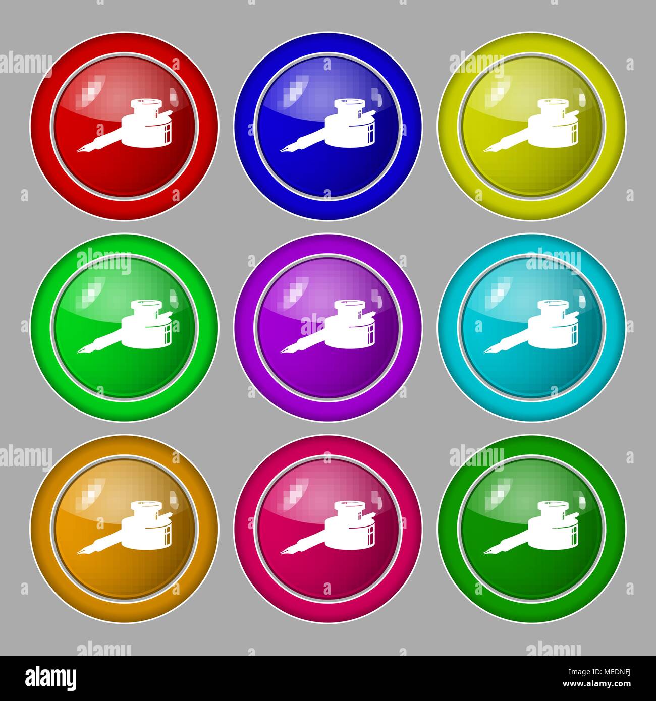 pen and ink icon sign. symbol on nine round colourful buttons. Vector ...