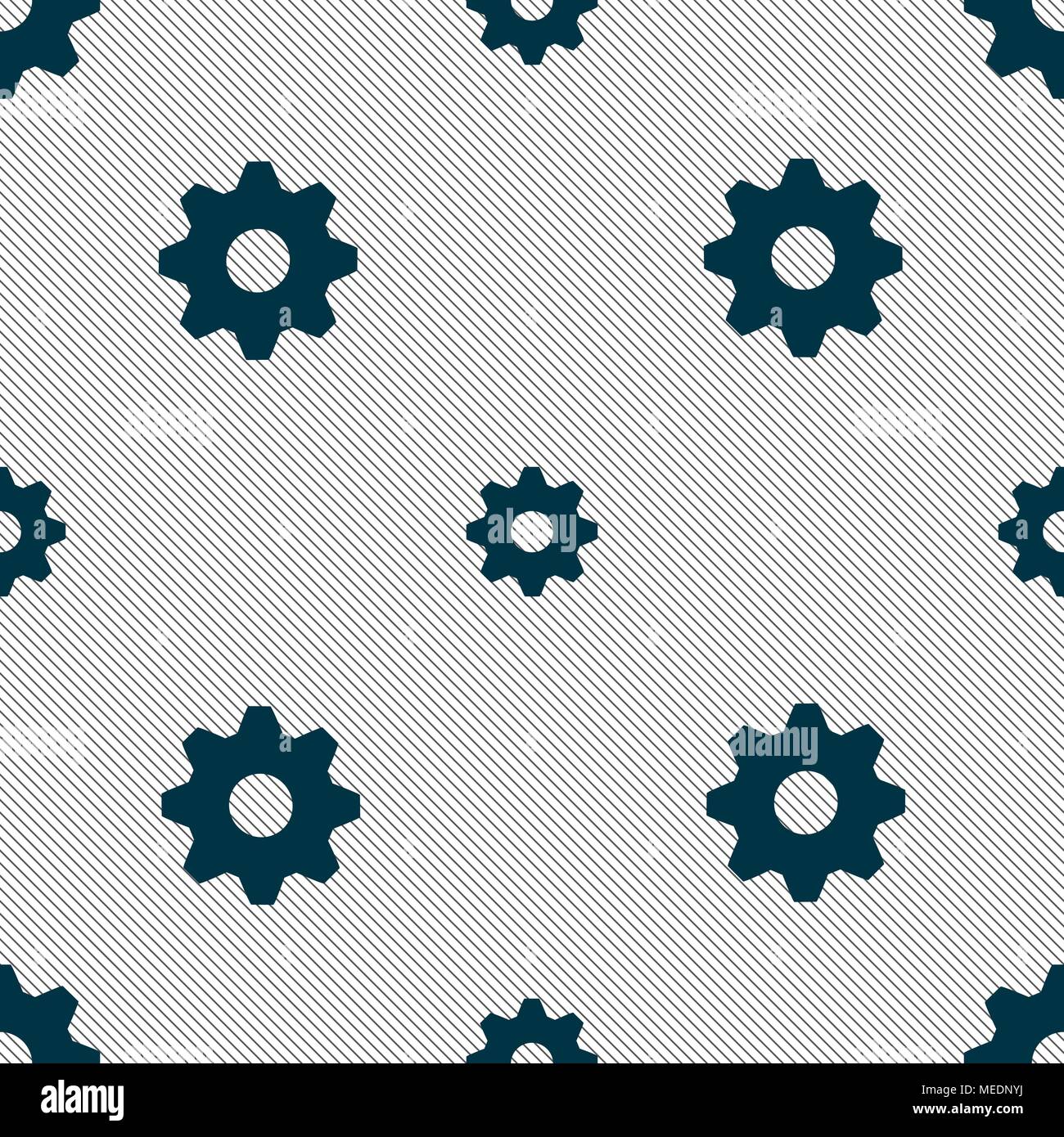 Cog settings sign icon. Cogwheel gear mechanism symbol. Seamless pattern with geometric texture ...