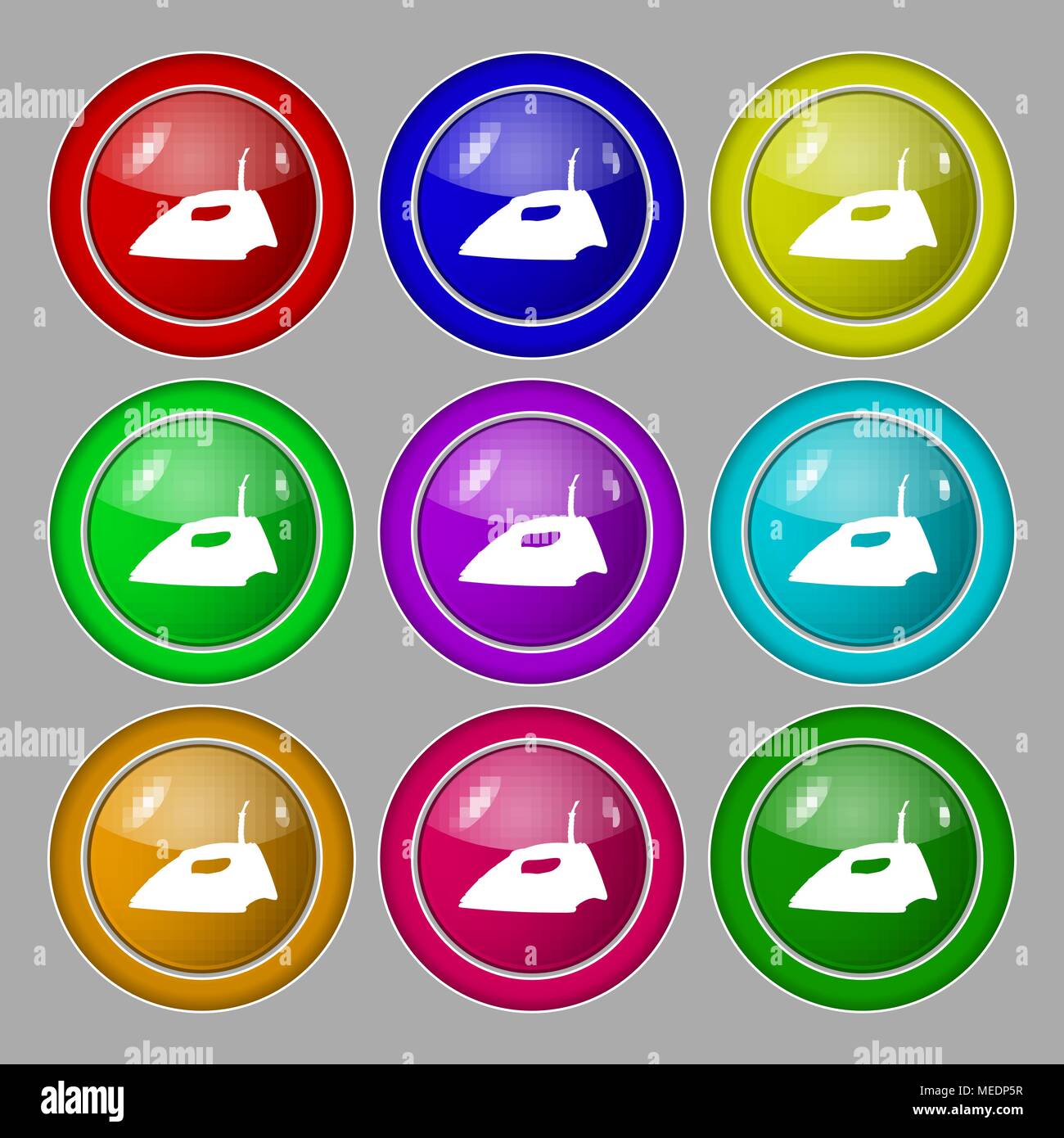 Iron icon sign. symbol on nine round colourful buttons. Vector ...