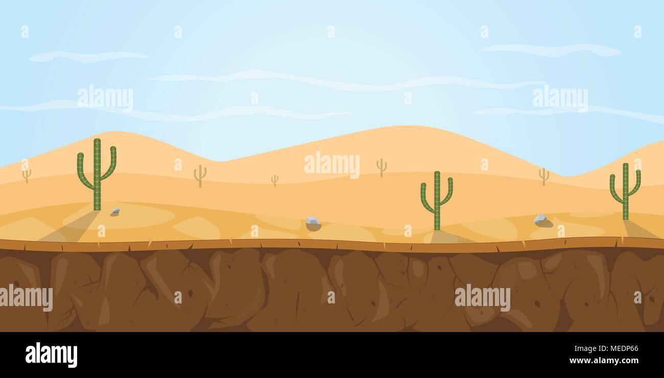 game background desert sahara illustration with cactus tree and blue ...