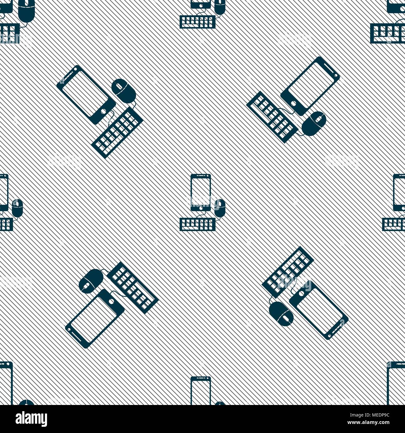 smartphone widescreen monitor, keyboard, mouse sign icon. Seamless pattern with geometric ...