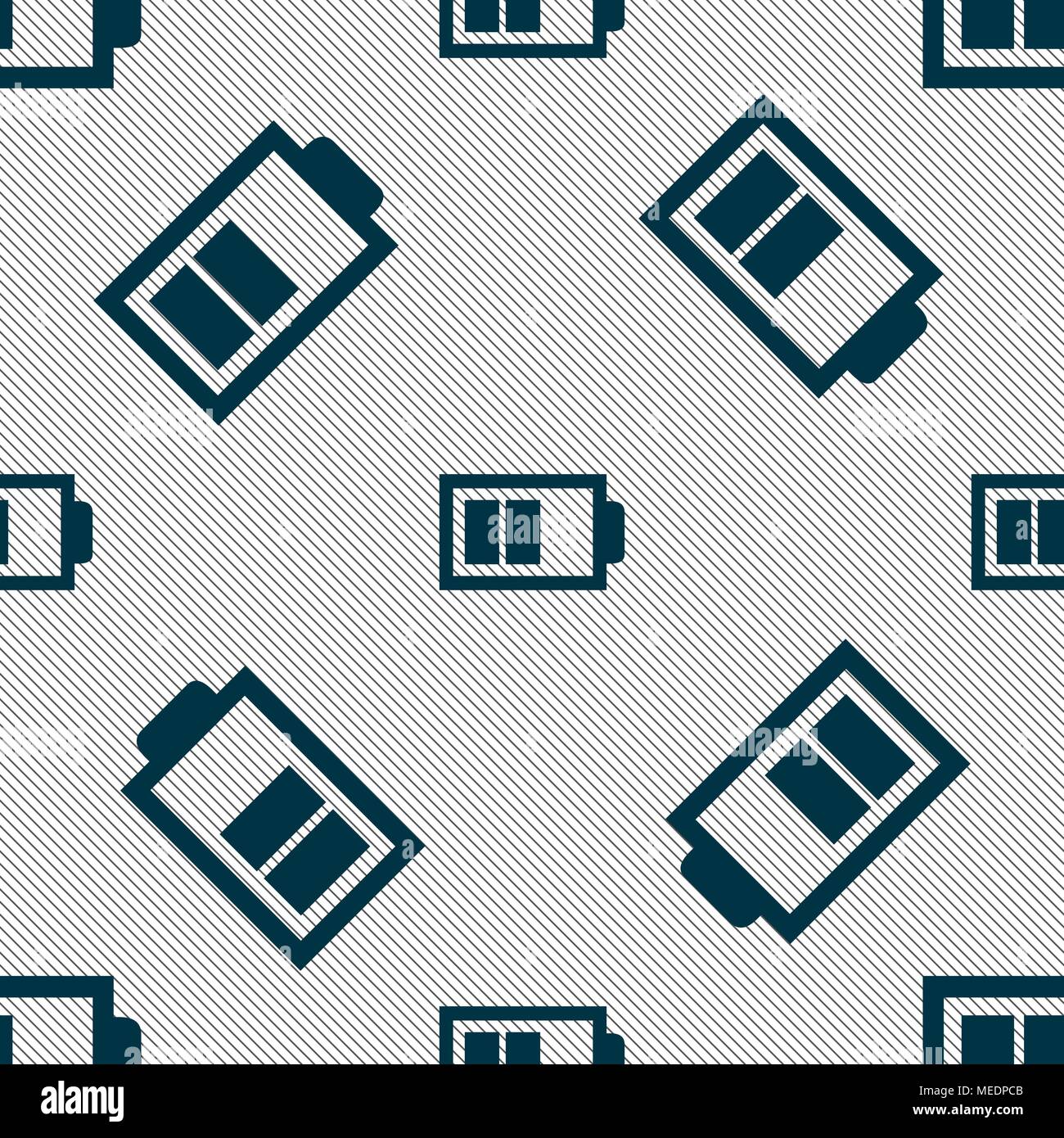 Battery half level sign icon. Low electricity symbol. Seamless pattern ...