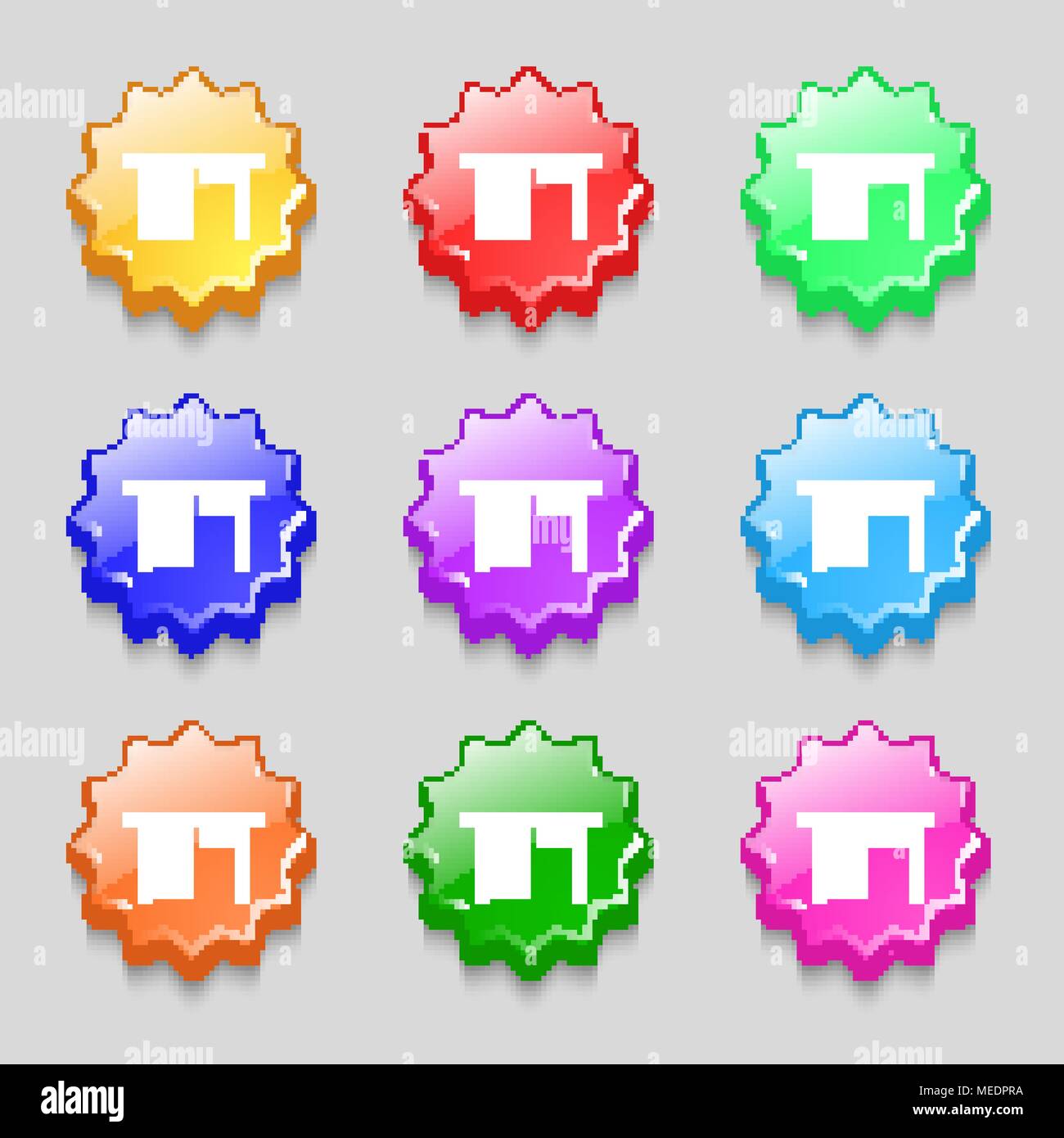 Table icon sign. symbol on nine wavy colourful buttons. Vector ...