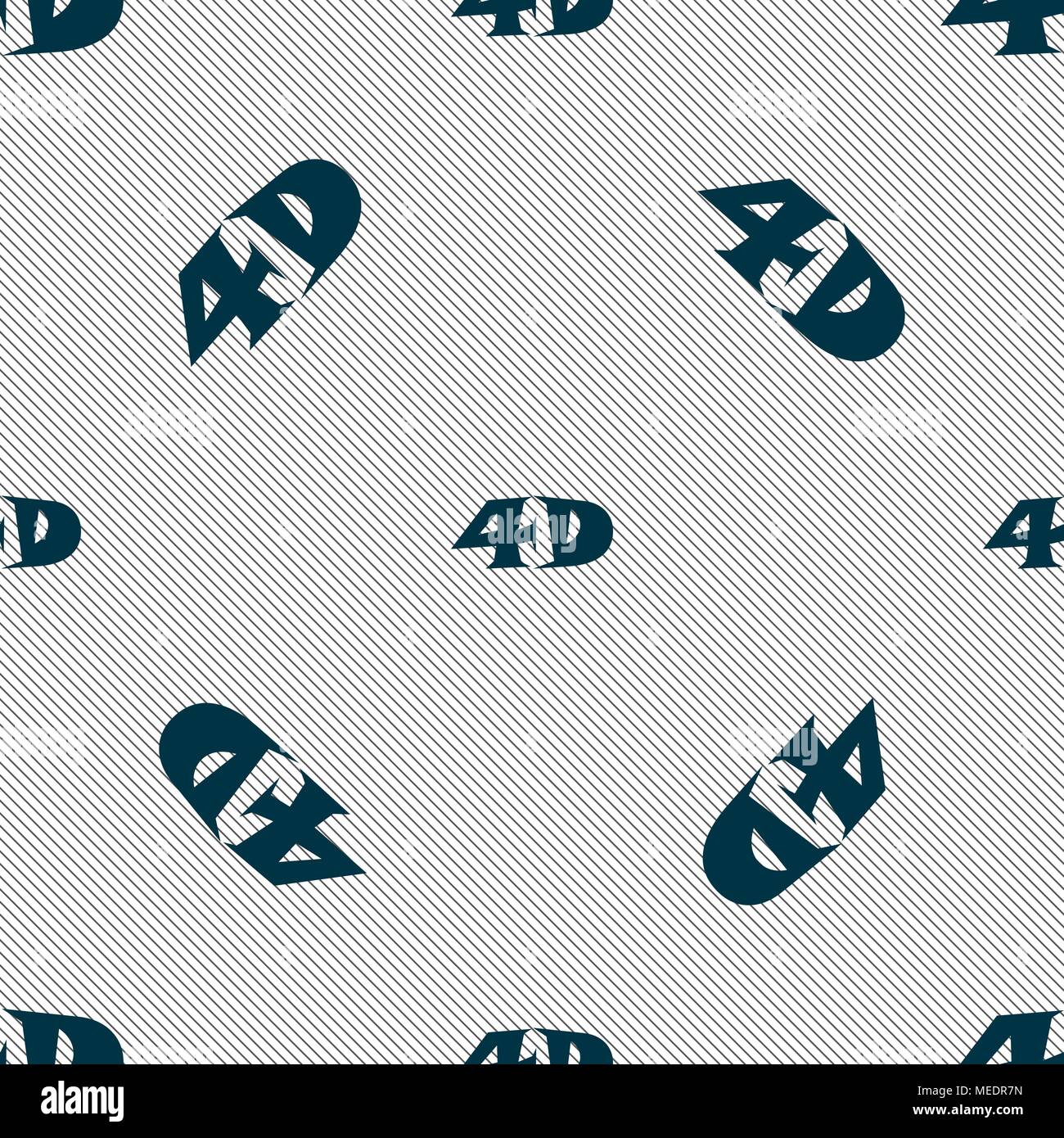 4D sign icon. 4D New technology symbol. Seamless pattern with geometric ...