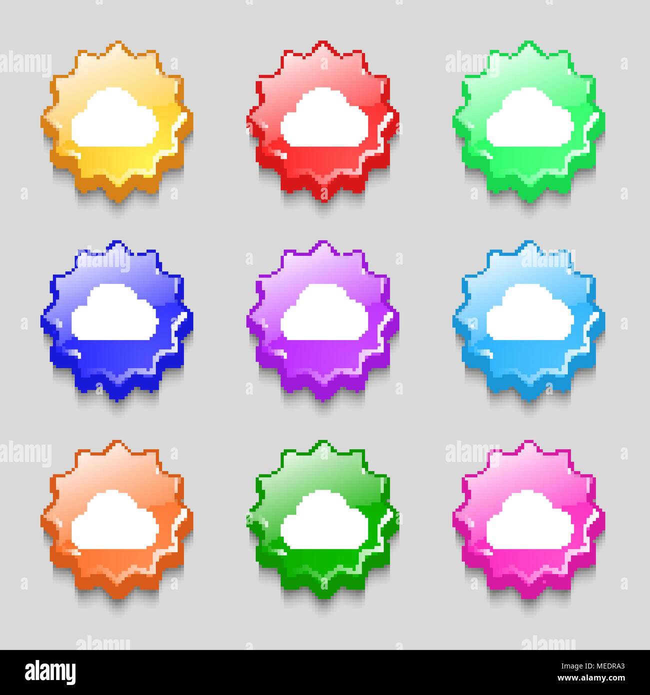 cloud icon sign. symbol on nine wavy colourful buttons. Vector ...