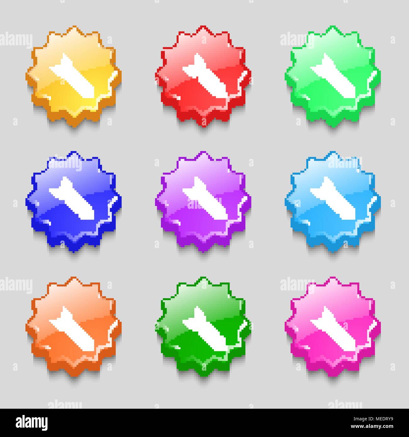 Missile,Rocket weapon icon sign. symbol on nine wavy colourful buttons ...