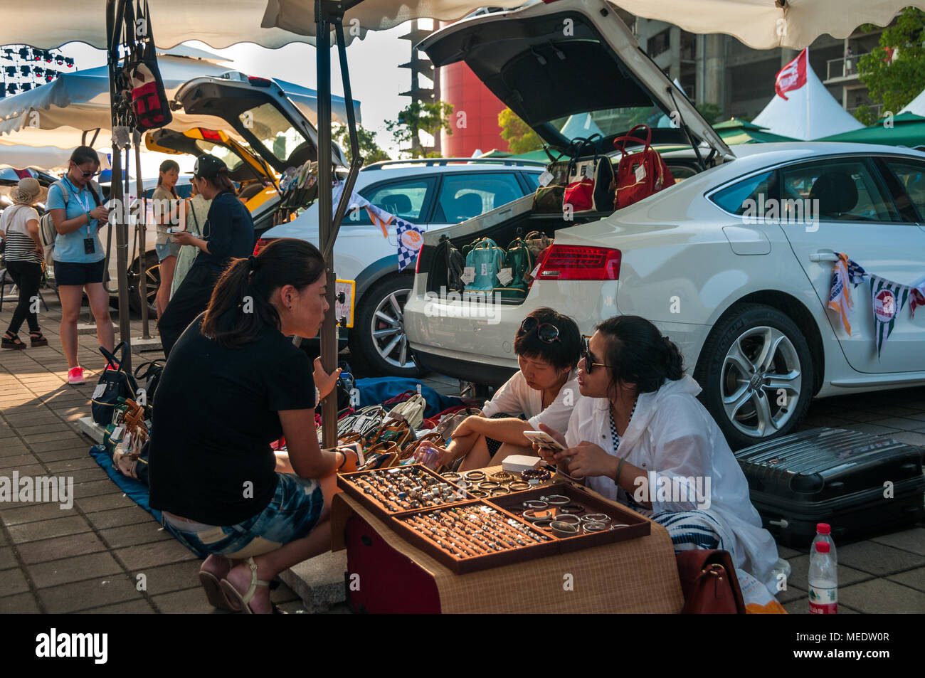 Line of Audi cars at the car boot sale part of the Goodwood Carnival at ...