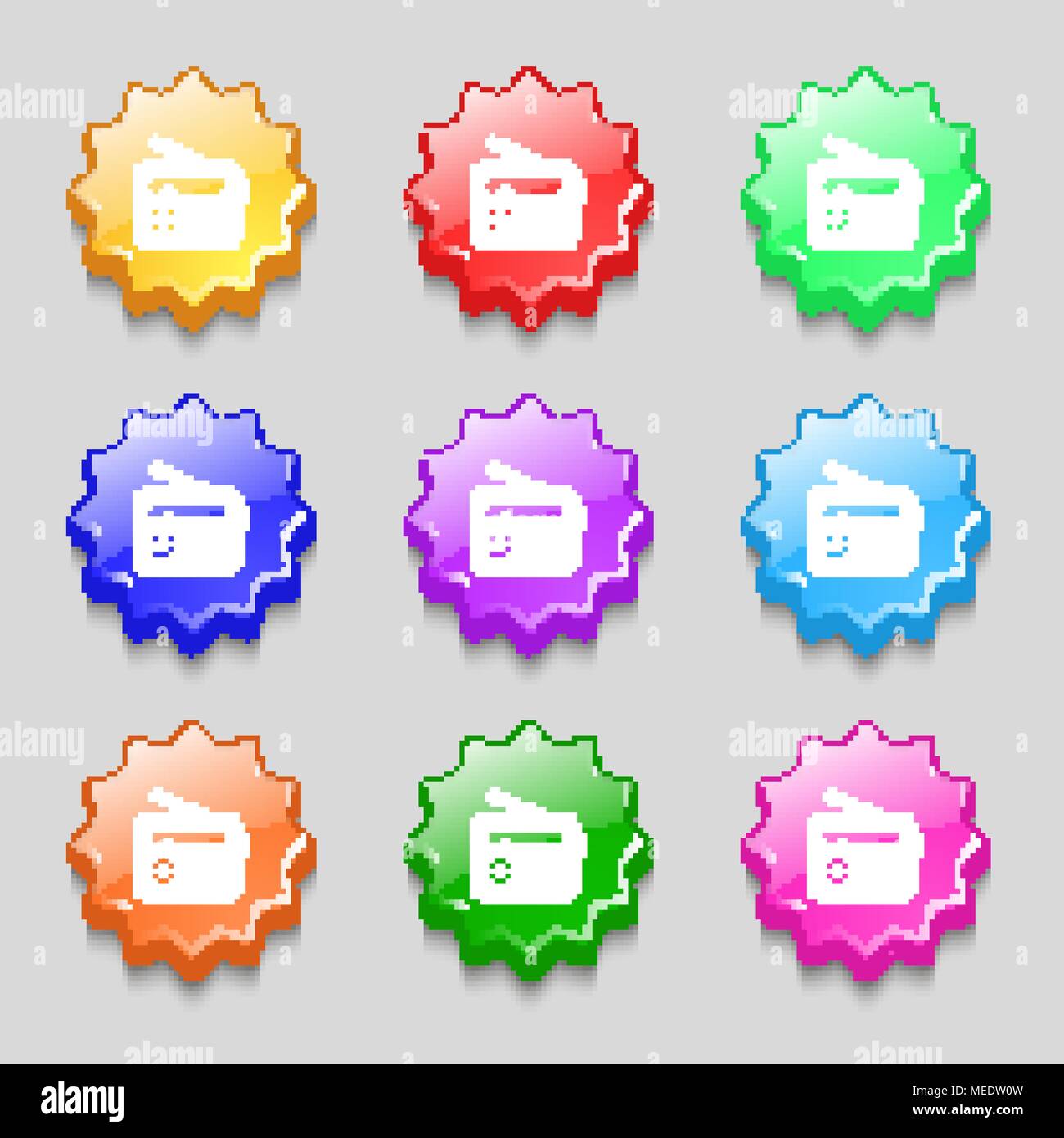 Retro Radio icon sign. symbol on nine wavy colourful buttons. Vector ...