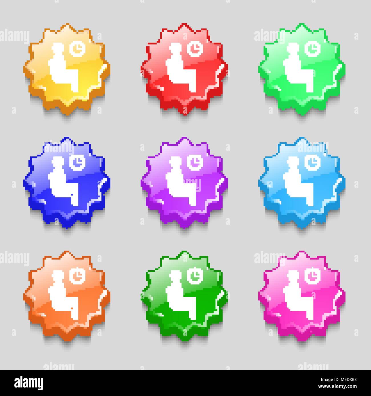waiting icon sign. symbol on nine wavy colourful buttons. Vector ...