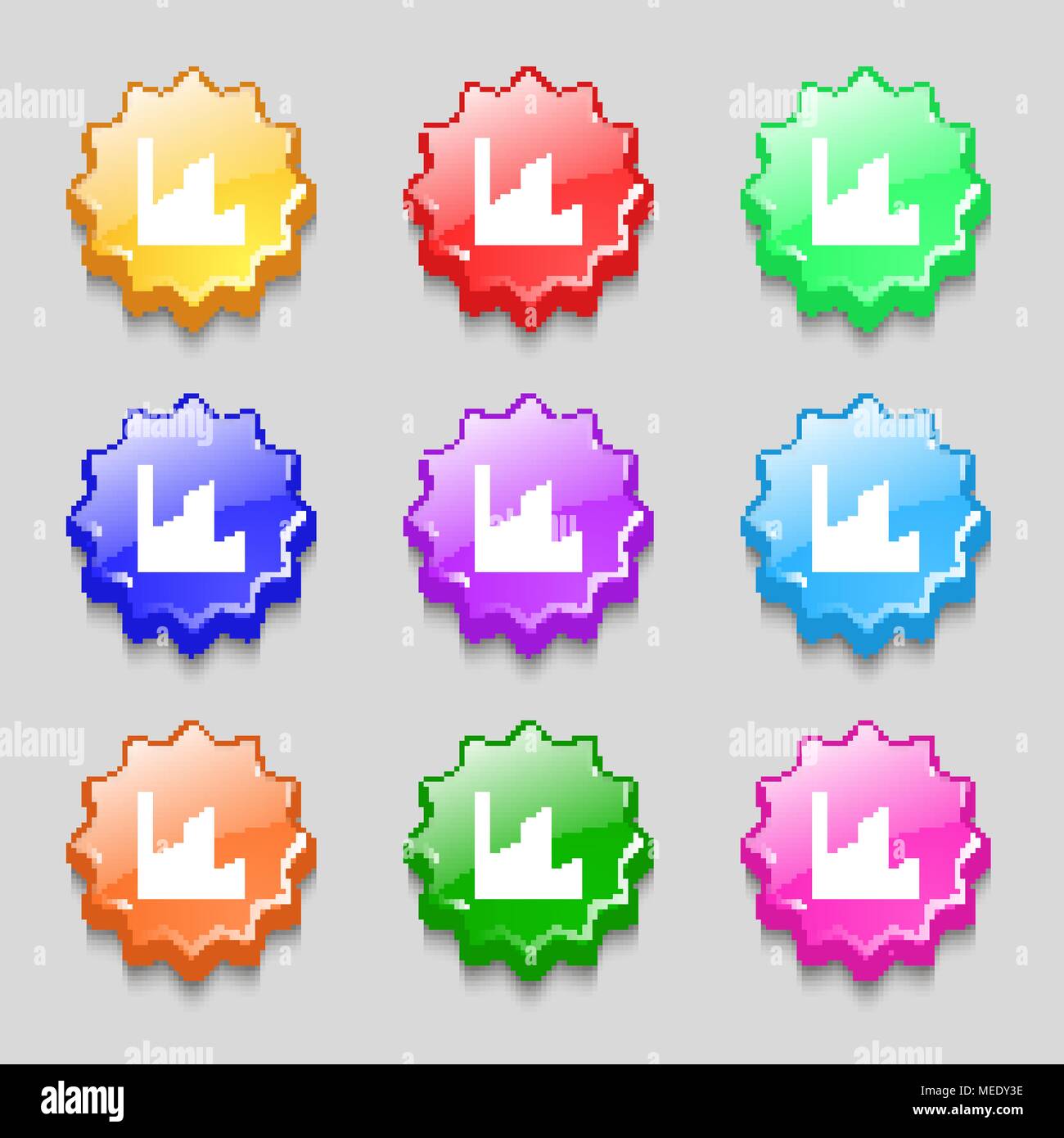 Chart icon sign. symbol on nine wavy colourful buttons. Vector ...