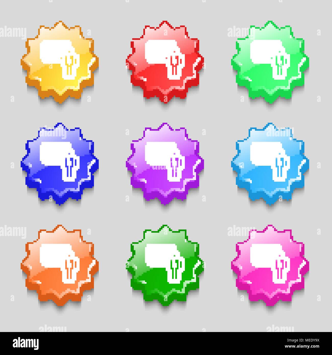 businessman making report icon sign. symbol on nine wavy colourful ...