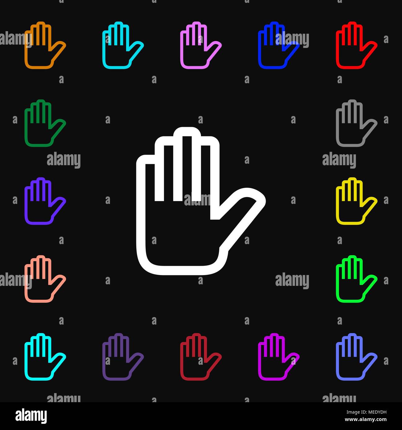 Hand print, Stop icon sign. Lots of colorful symbols for your design ...