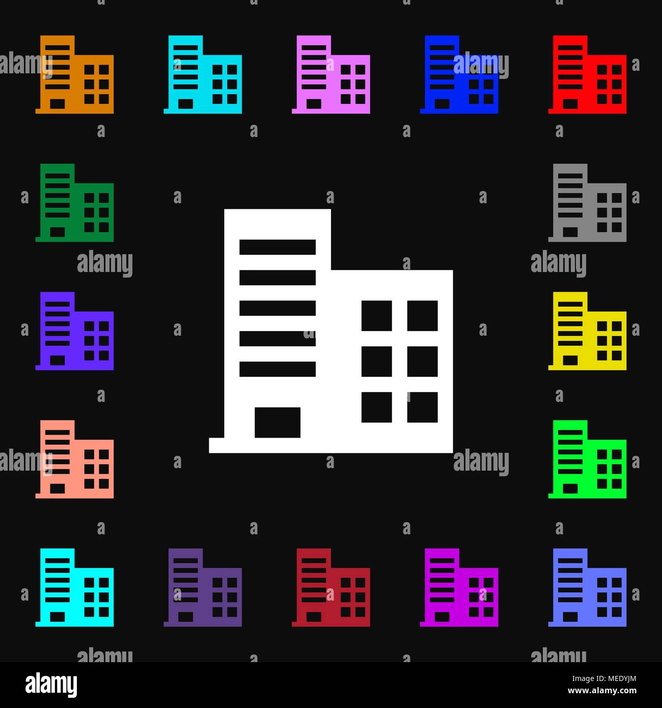 high-rise commercial buildings and residential apartments icon sign ...