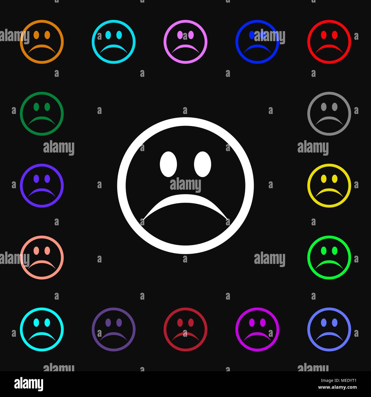 Sad face, Sadness depression icon sign. Lots of colorful symbols for ...