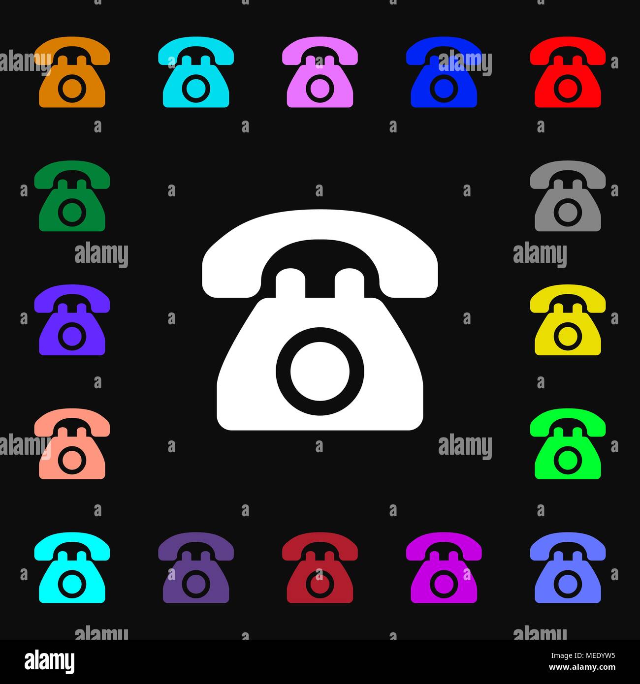 Retro telephone icon sign. Lots of colorful symbols for your design ...