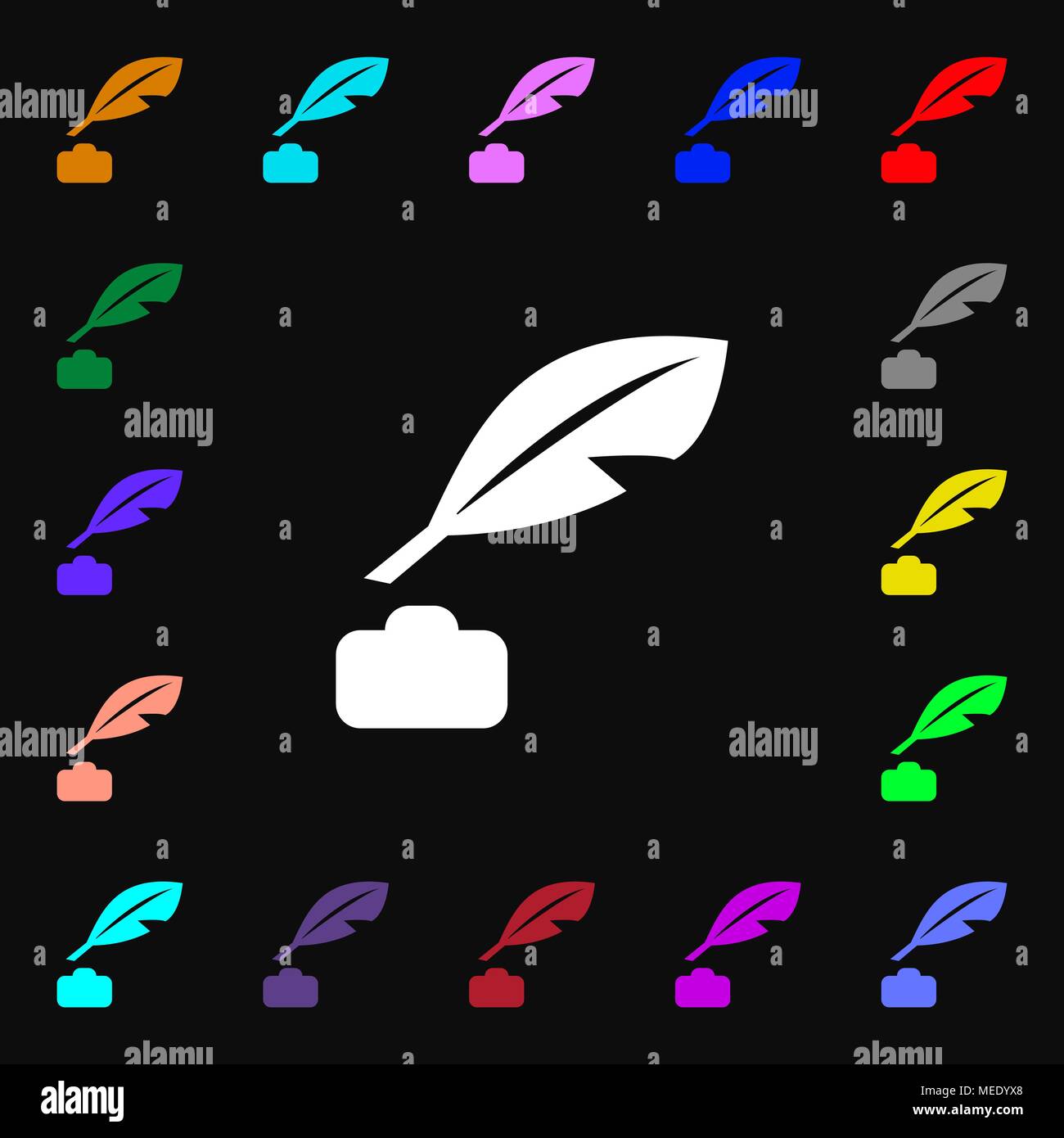 Feather, Retro pen icon sign. Lots of colorful symbols for your design ...