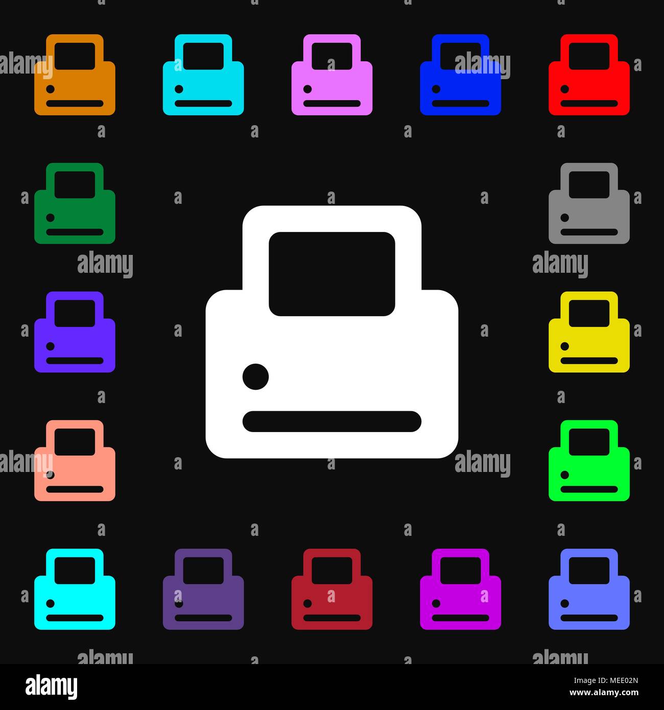 Printing icon sign. Lots of colorful symbols for your design. Vector ...