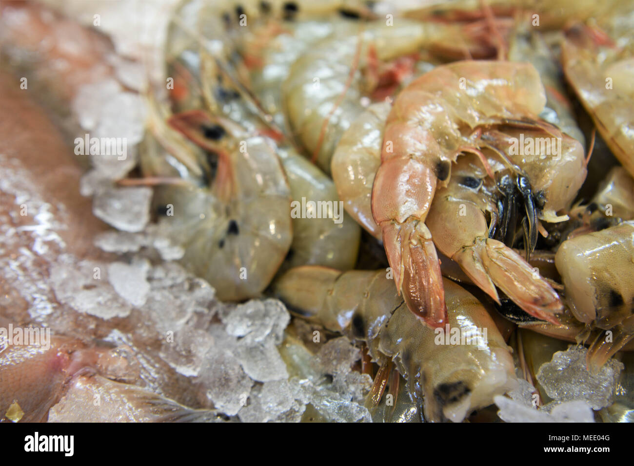 raw fish of prawn tails at a fish mongers Stock Photo - Alamy