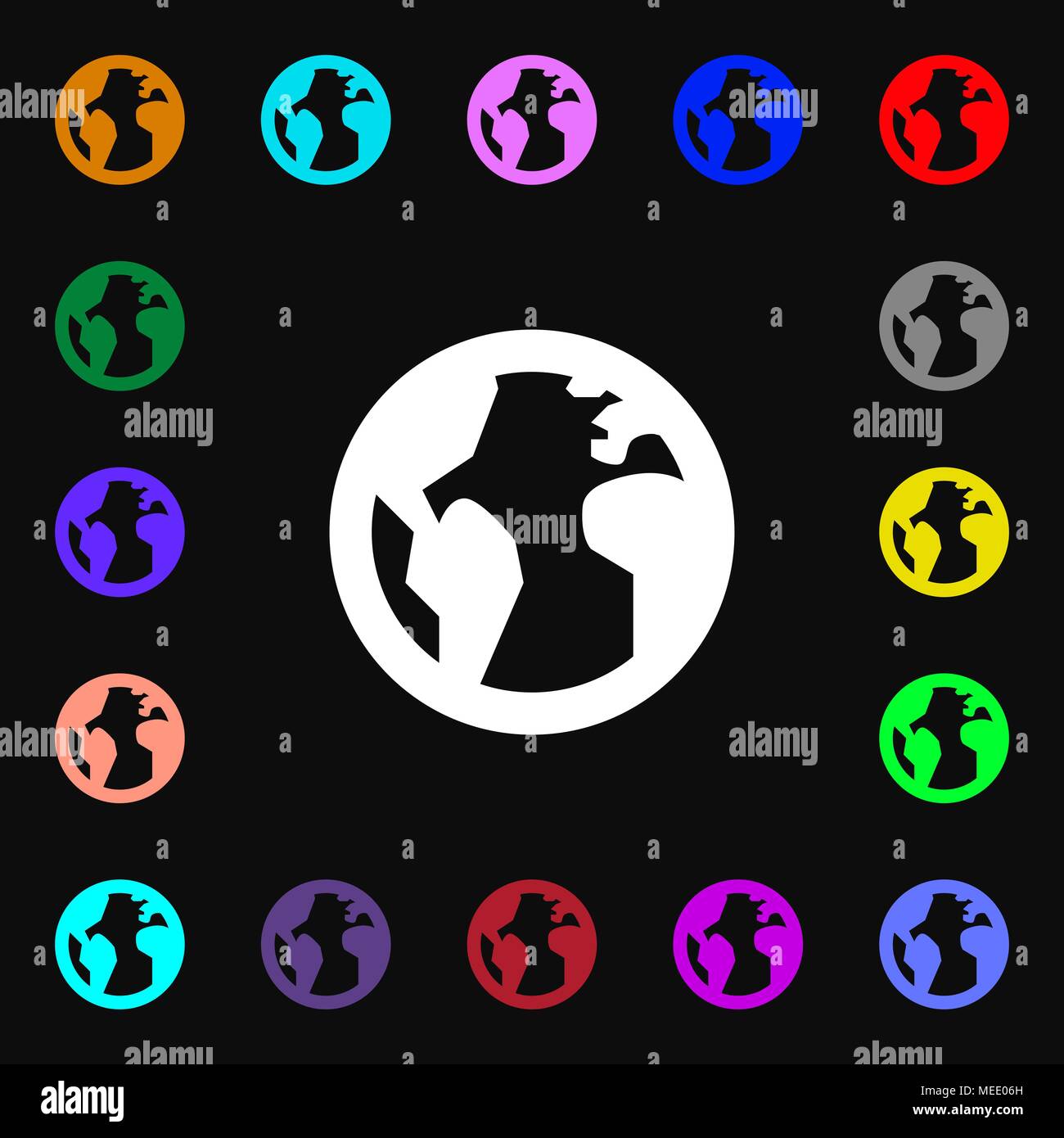 Globe, World map geography icon sign. Lots of colorful symbols for your ...