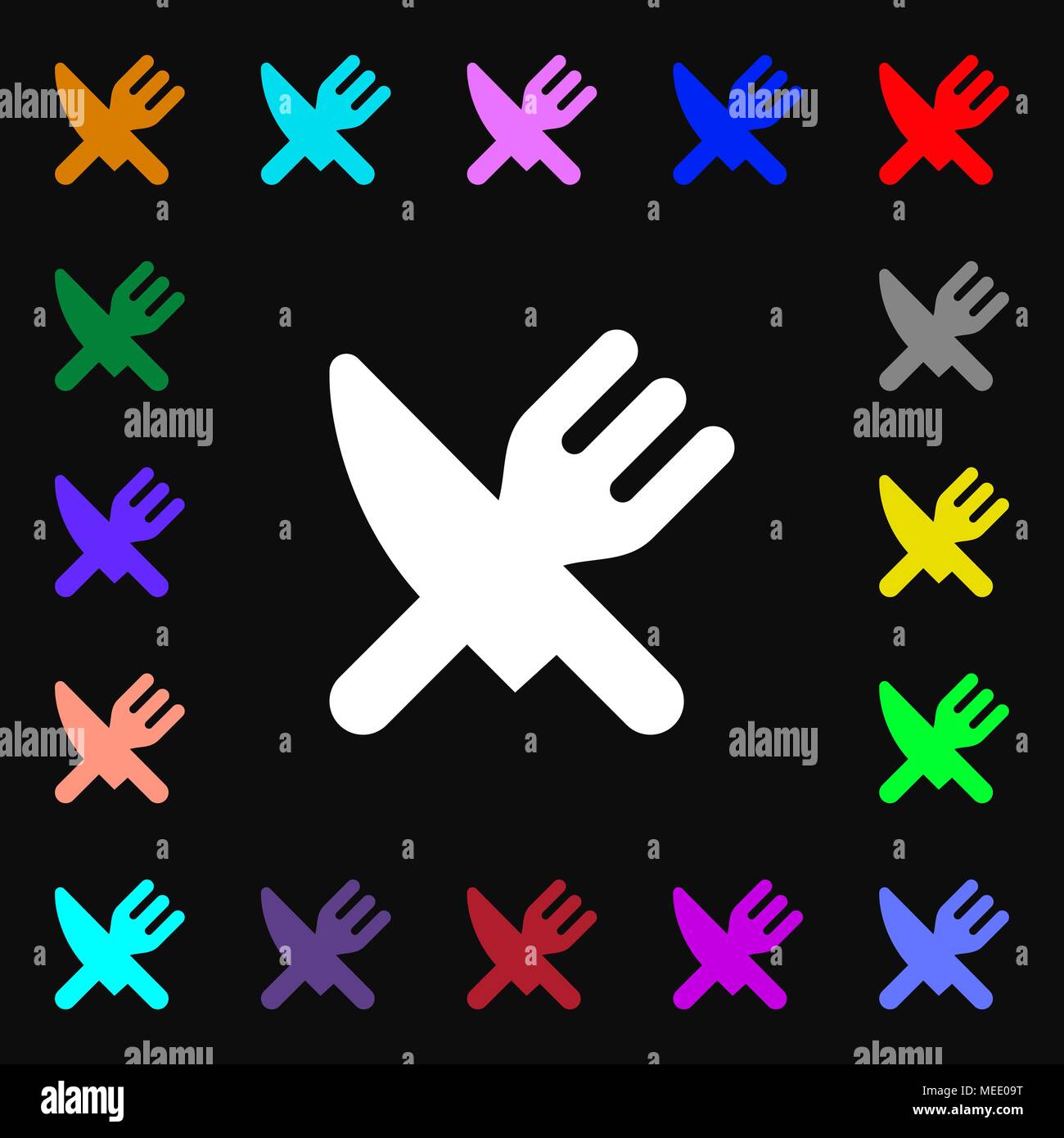 Eat, Cutlery icon sign. Lots of colorful symbols for your design ...