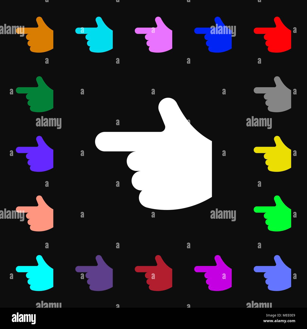 pointing hand icon sign. Lots of colorful symbols for your design ...