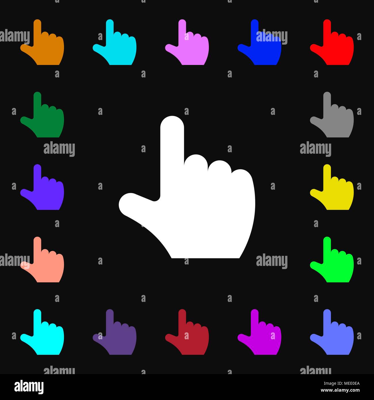 pointing hand icon sign. Lots of colorful symbols for your design ...